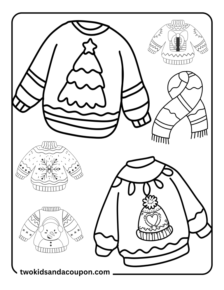 7 Free Cute Christmas Ugly Sweater Coloring Pages
